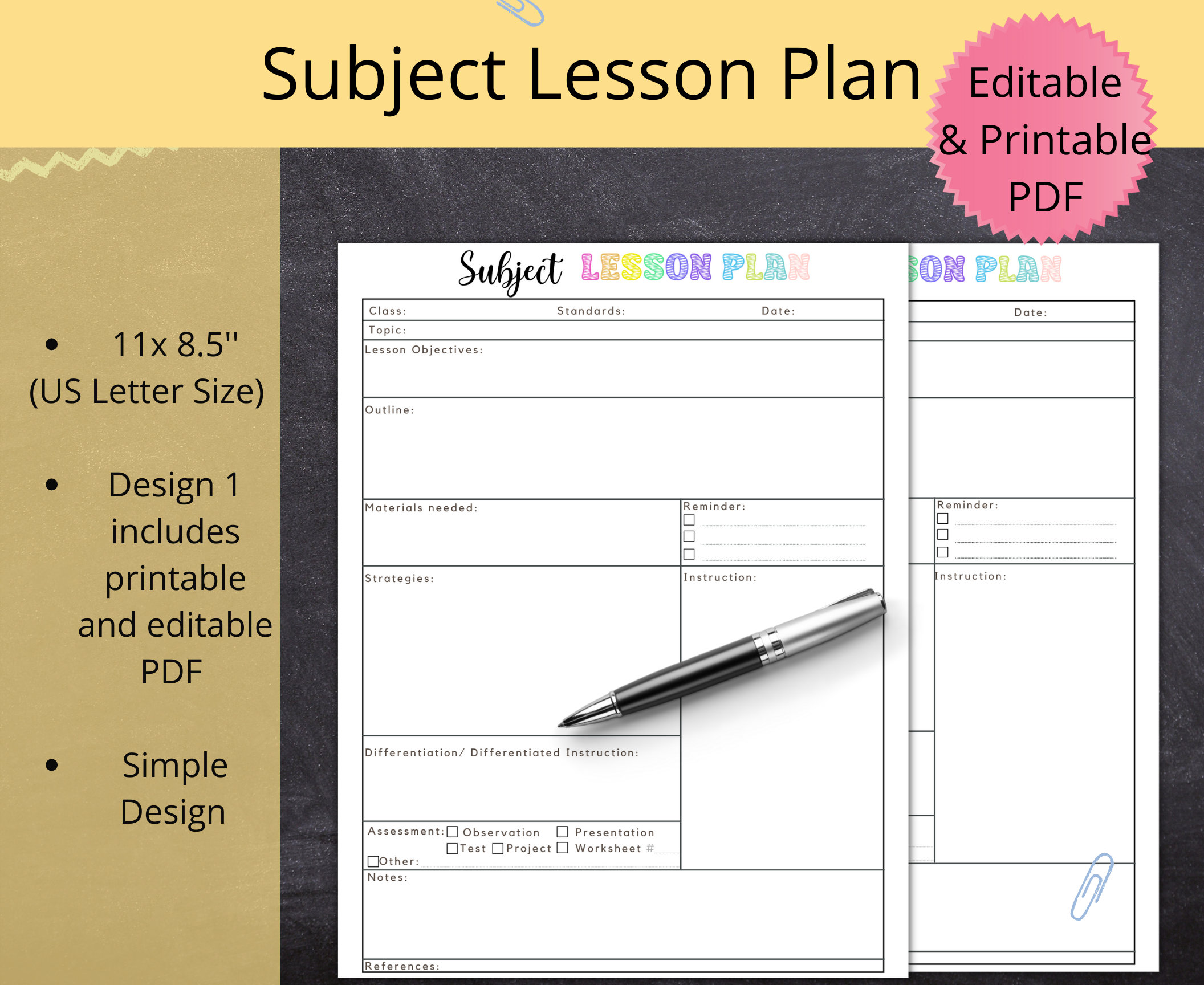 Editable Subject Lesson Plan Template Printable Digital - Etsy