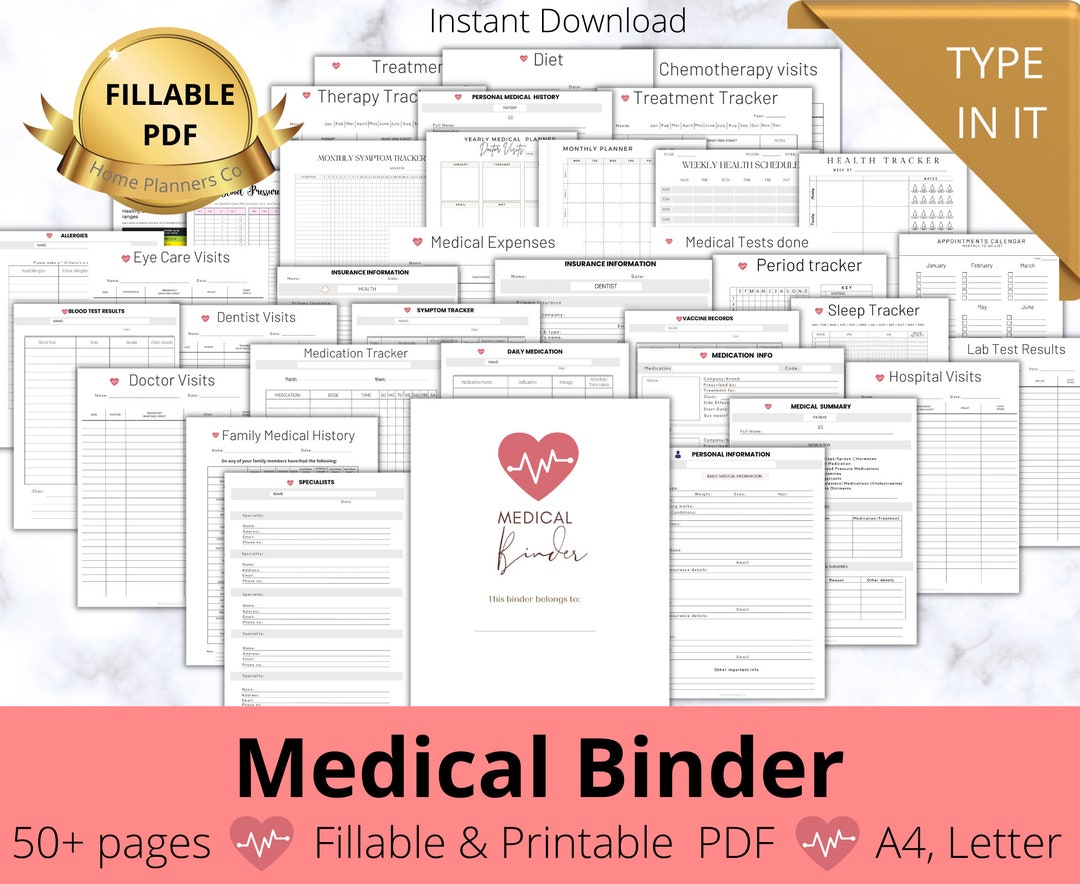 Medical Planner Fillable Printable PDF, Medical Binder, Cancer Planner ...