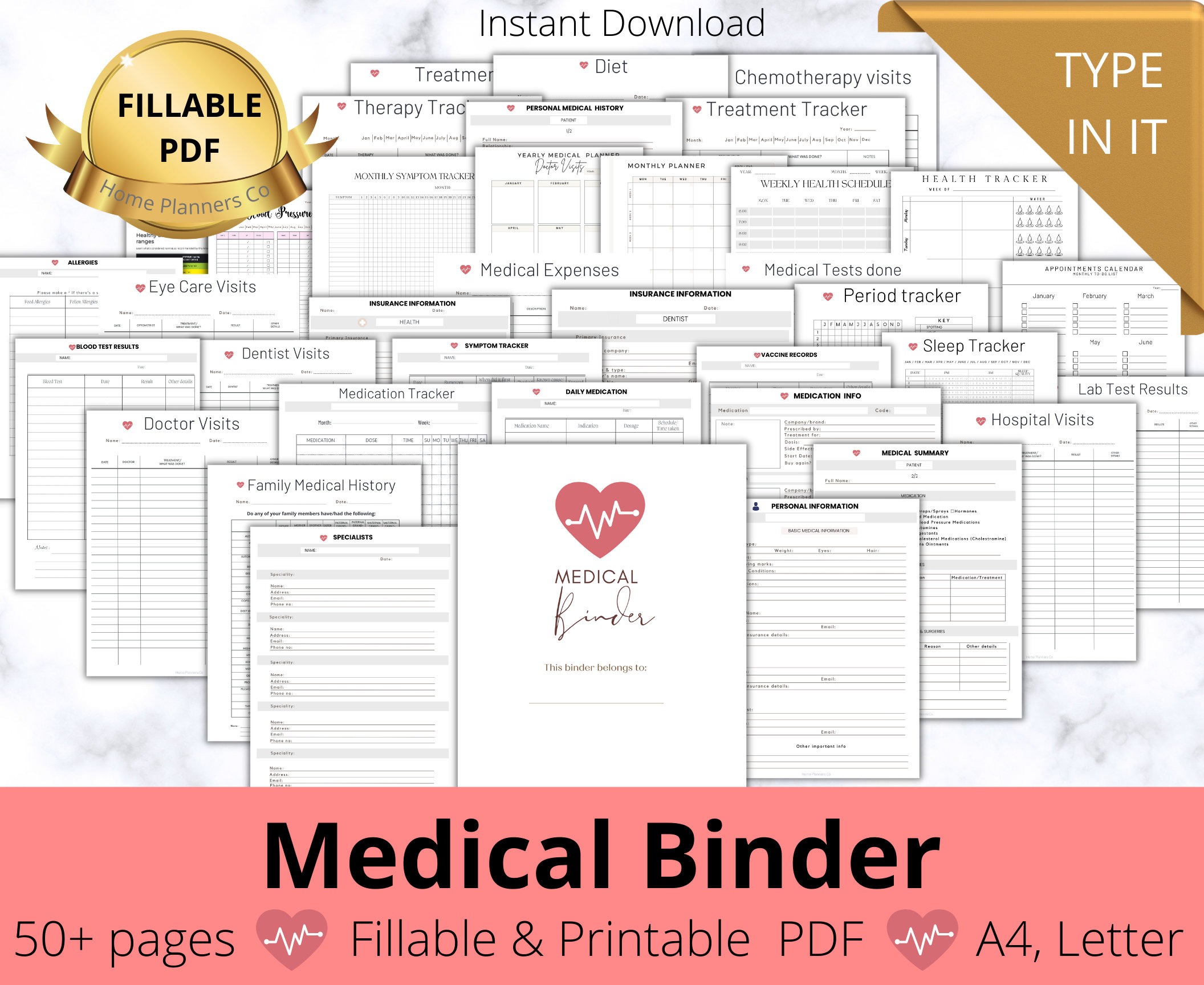Medical Planner Fillable Printable PDF, Medical Binder, Cancer Planner ...