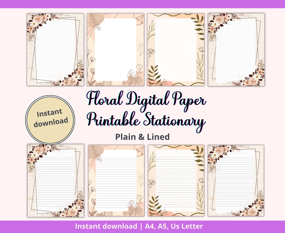 Floral Printable Stationery Bundle: Digital Writing Paper for Letters ...