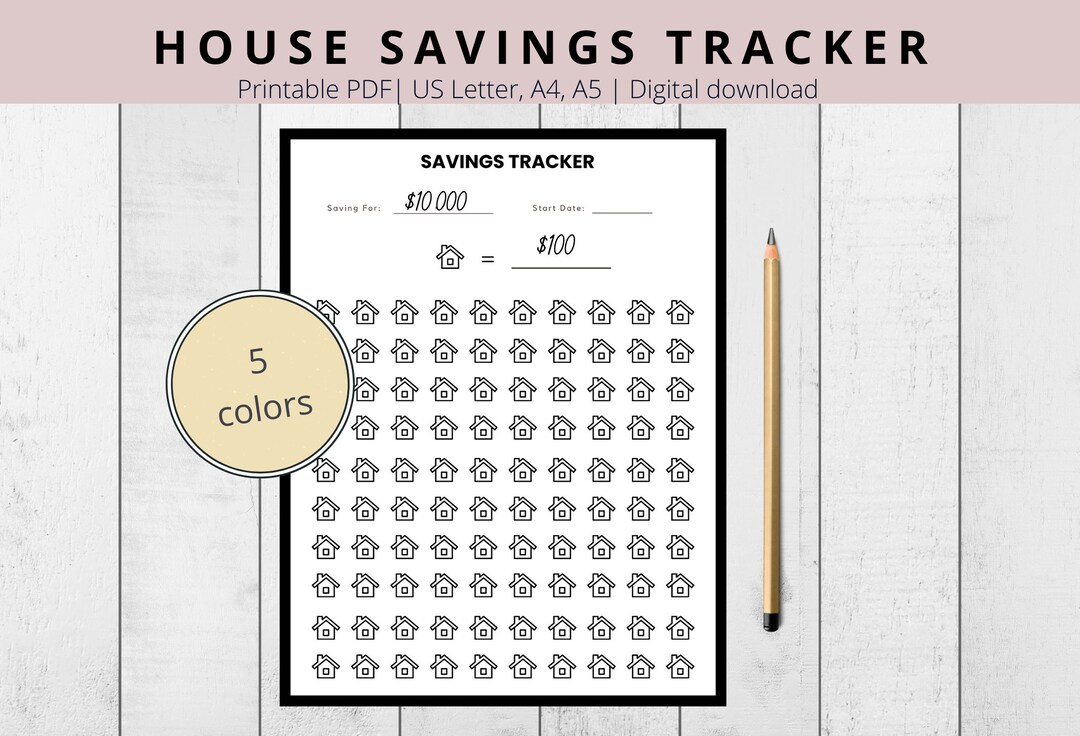 House Savings Tracker, Printable 10K House Savings, Savings Goal, New ...