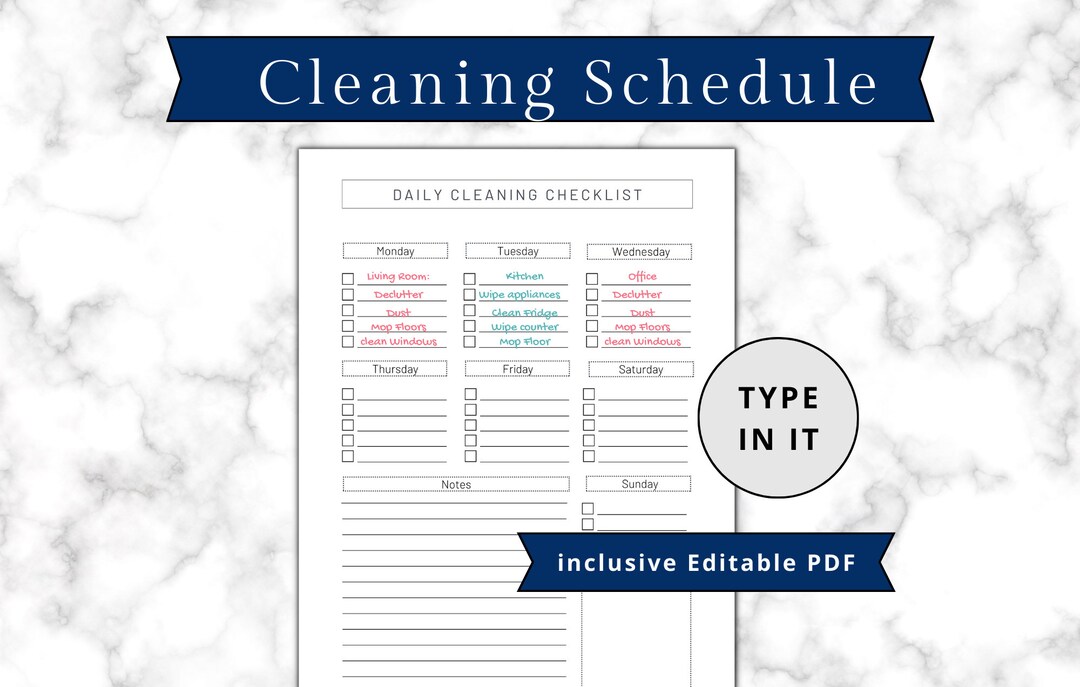 Daily Cleaning Checklist EDITABLE Cleaning Schedule, Weekly Cleaning ...