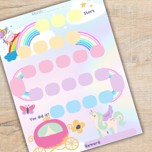 Unicorn Rainbow Reward Chart, Printable Unicorn Kids Behavior Chart ...
