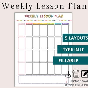Weekly Lesson Plan Editable Printable Lesson Plan, Simple School Plan ...