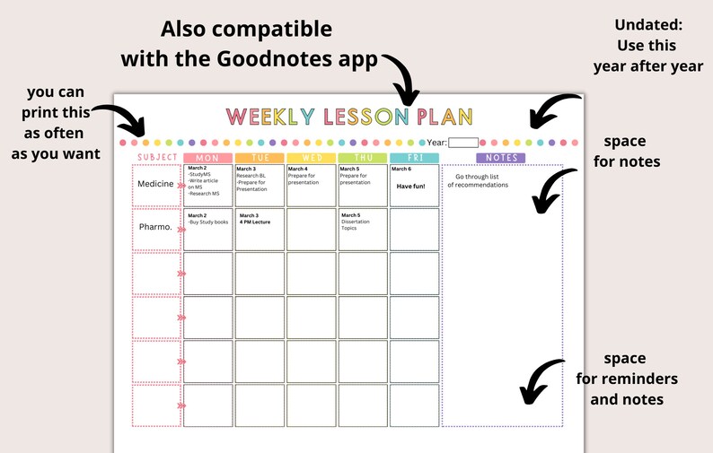 Weekly Lesson Plan Editable Fillable Lesson Plan Template ...
