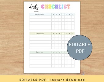 Kids Daily School Checklist, Responsibility Chart, to Do List, Editable ...