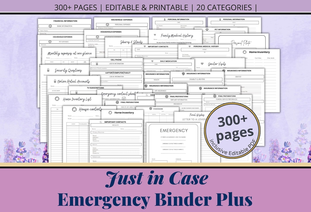 EDITABLE Just in Case Emergency Planner, "what If" Binder, Disaster ...