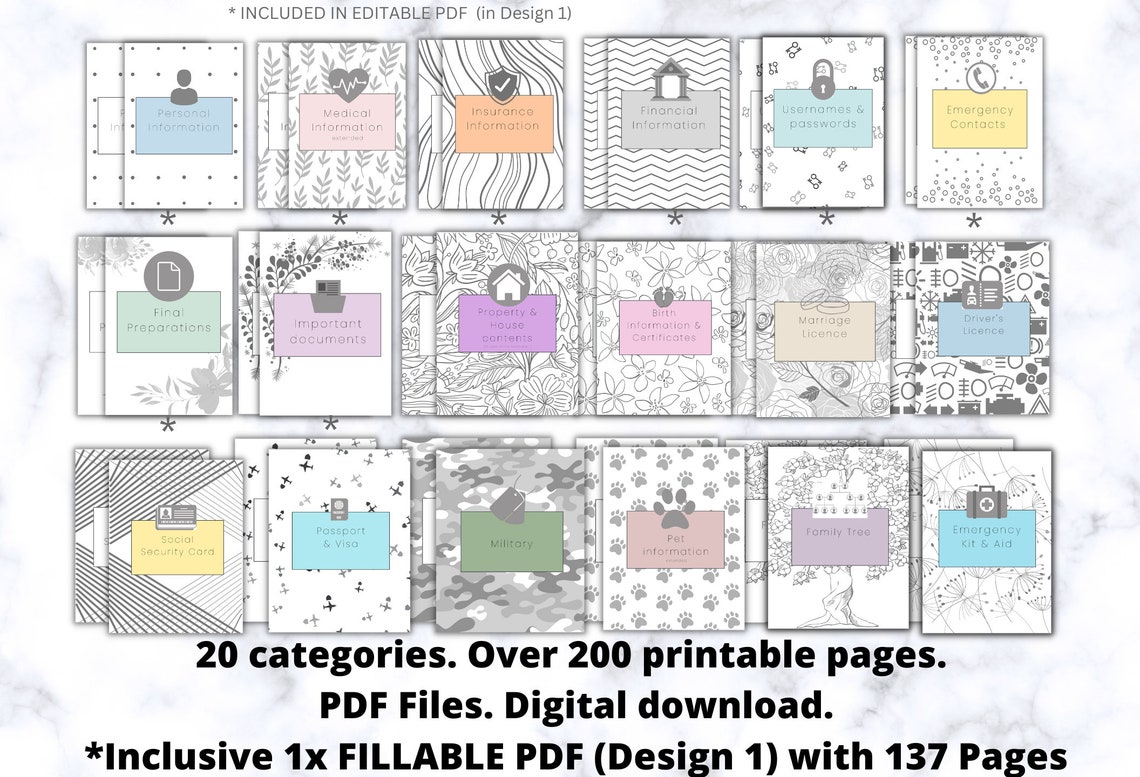 EDITABLE Just in Case Emergency Binder Plus Fillable PDF - Etsy