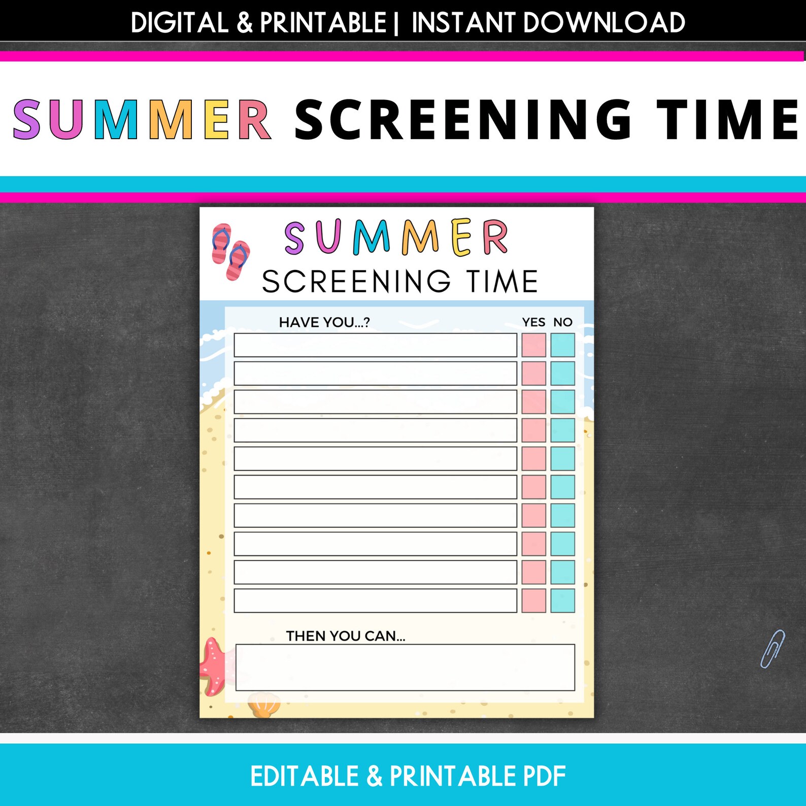 Kids Screen Time Chart Checklist Editable Printable Screen Time Chore ...