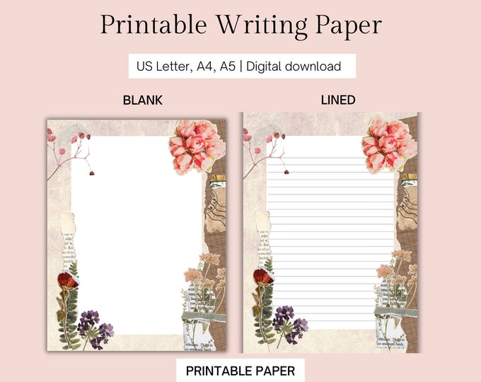 Letter Paper, Printable Note Paper, Letter Writing Set, Writing Sheet ...