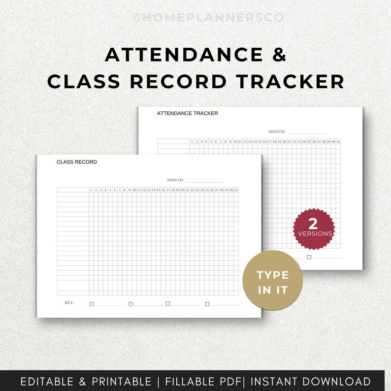 Editable Attendance Tracker, Printable Attendance Record Log, Class Log ...