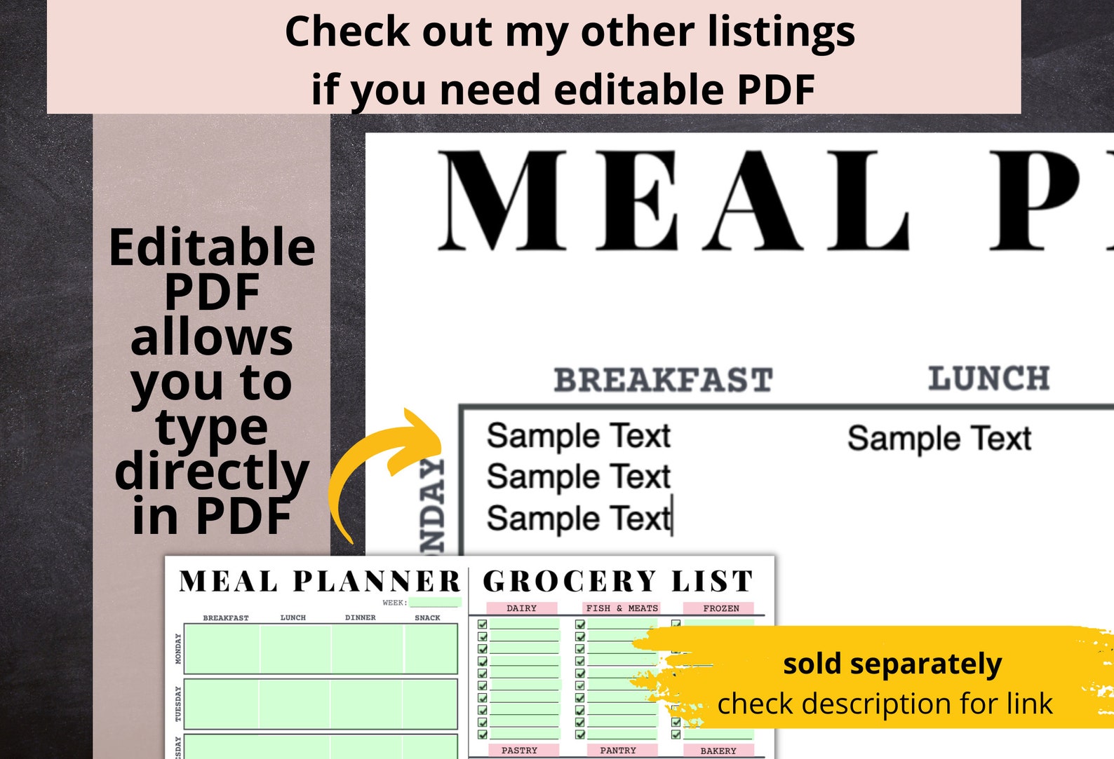 Printable Weekly Meal Planner & Grocery List Planner Insert - Etsy
