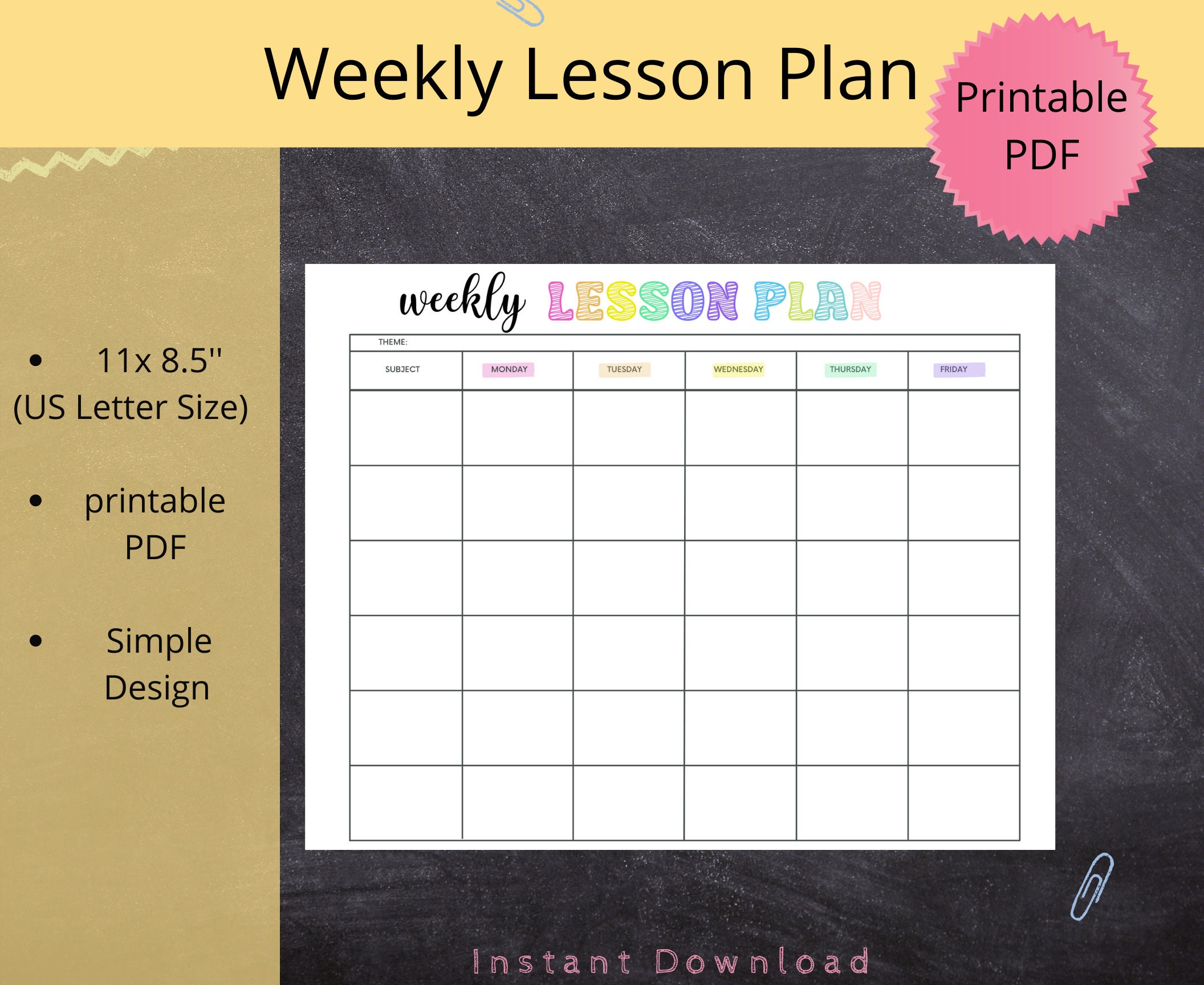 Simple Weekly Lesson Plan - Etsy