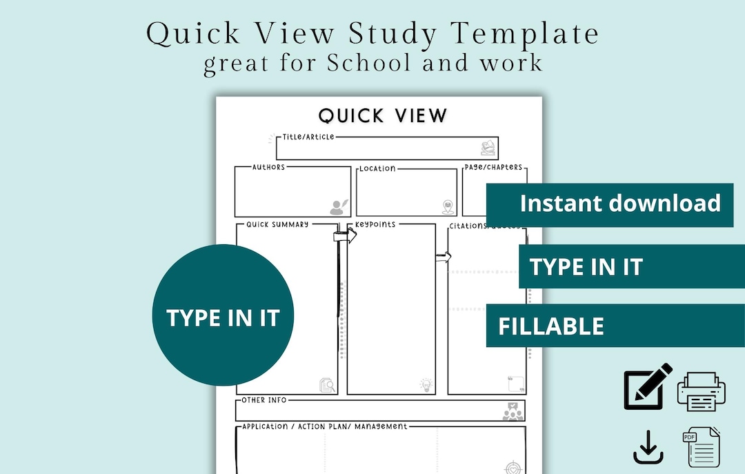 Fillable Quick View Study Template: Nurse Notes, Student Nurse Summary ...