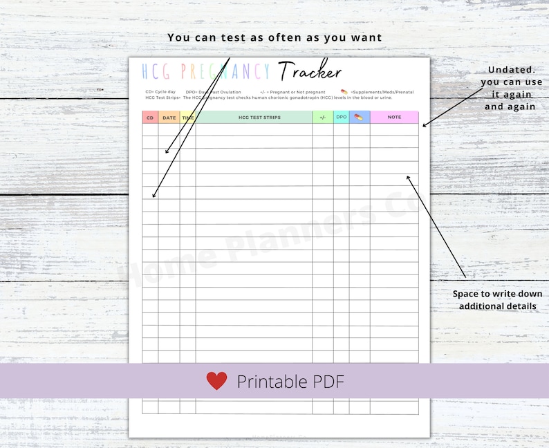 Pregnancy Test Tracker, HCG Pregnancy Test Strips Tracker Log,pregnancy ...