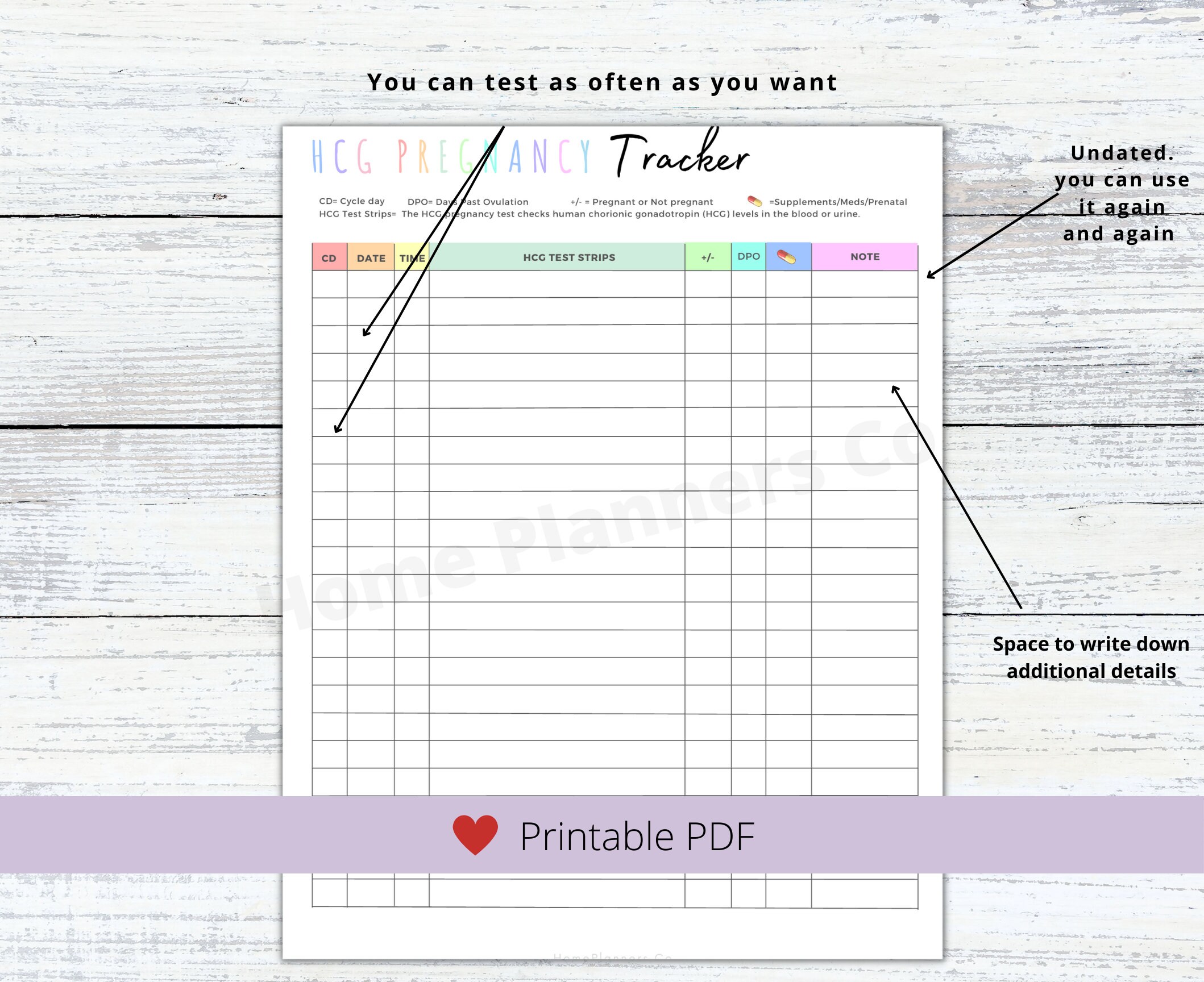 Pregnancy Test Tracker, HCG Pregnancy Test Strips Tracker Log,pregnancy ...