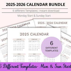 2025 2026 Academic Year at a Glance Calendar Bundle Digital 2025 2026 ...