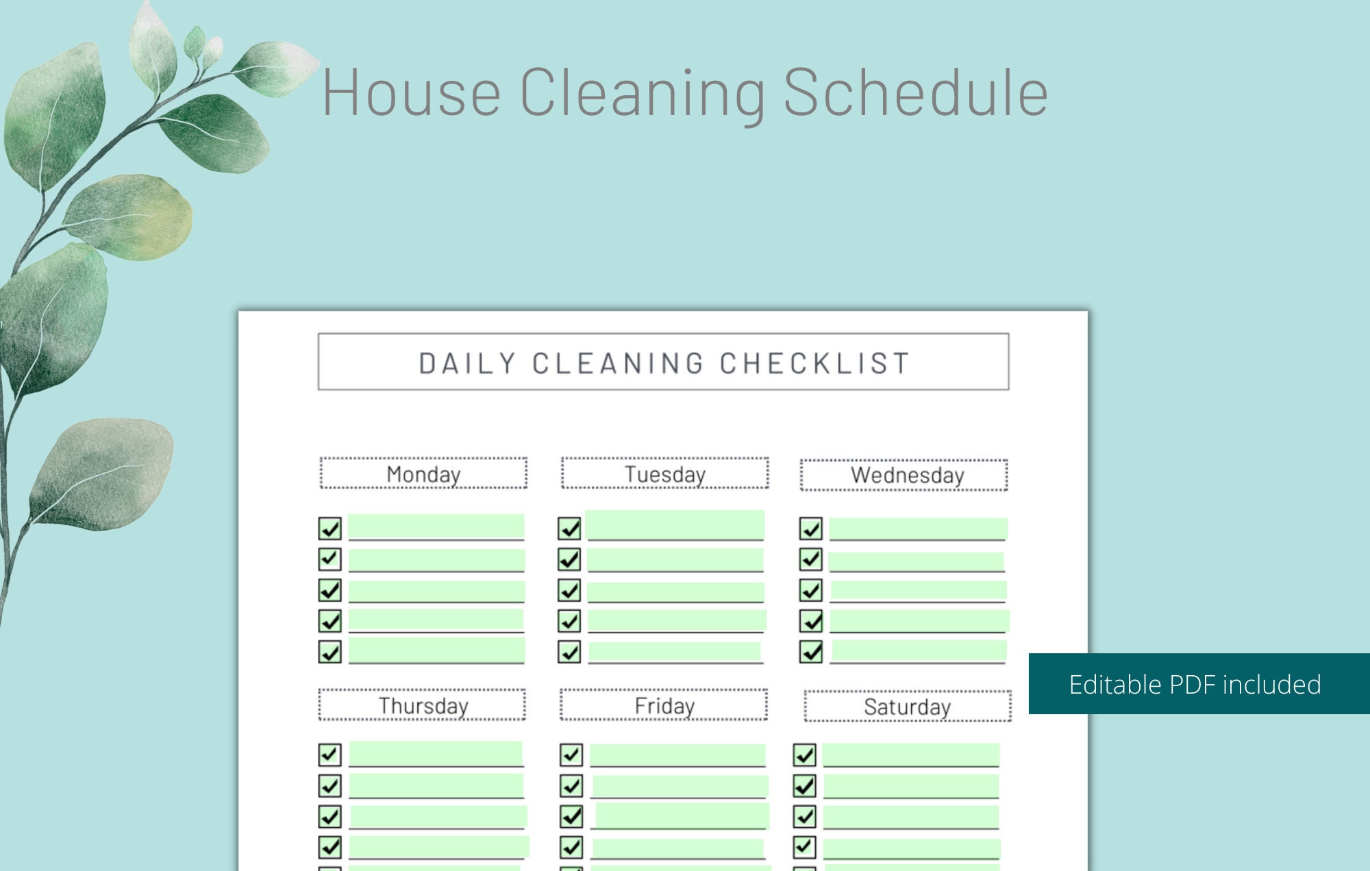 EDITABLE Weekly Checklist Printable Pdf,cleaning Schedule Checklist ...