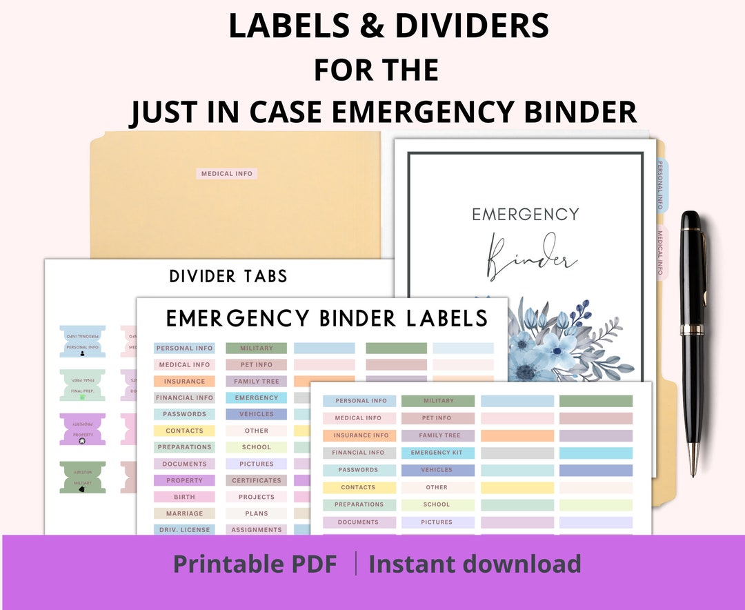 Printable Divider Tabs and Binder Labels for Just in Case Emergency ...
