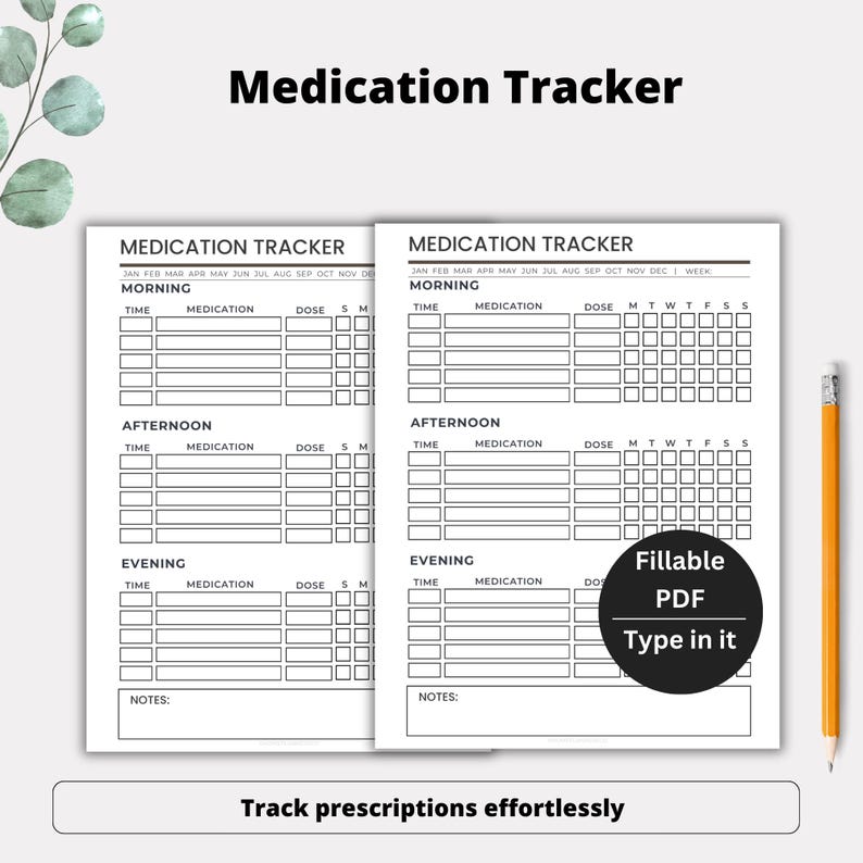 Medication Tracker Printable - Fillable Daily Weekly Pill Log Chart ...