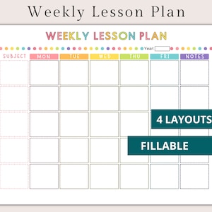 Fillable Weekly Plan Lessons Plan Editable Teacher Lesson Plan Student ...