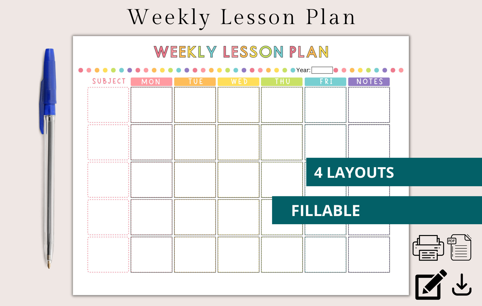 Fillable Weekly Plan Lessons Plan Editable Teacher Lesson Plan Student ...
