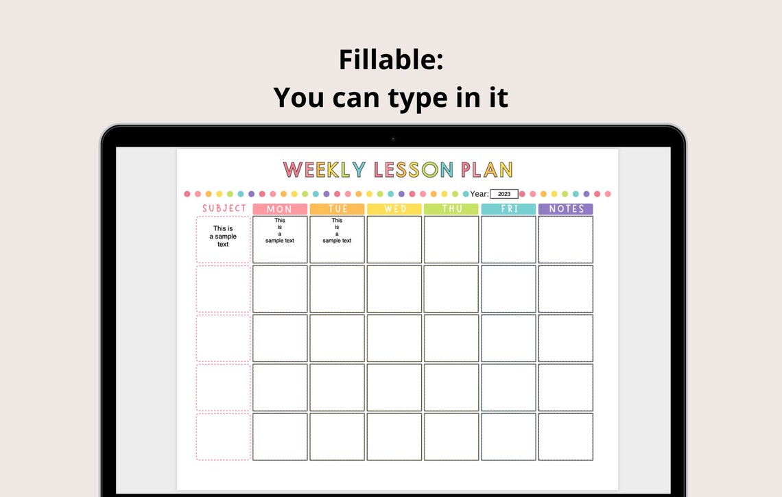 Fillable Weekly Plan Lessons Plan Editable Teacher Lesson Plan Student ...