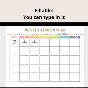 Fillable Weekly Plan Lessons Plan Editable Teacher Lesson Plan Student ...