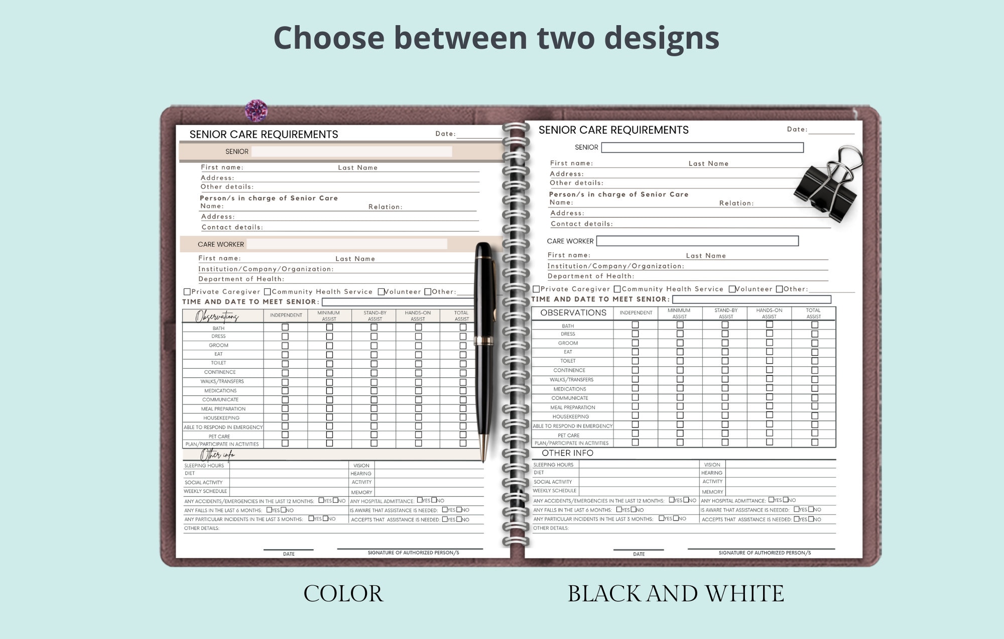 EDITABLE Care Assessment Report Senior Care Requirements - Etsy
