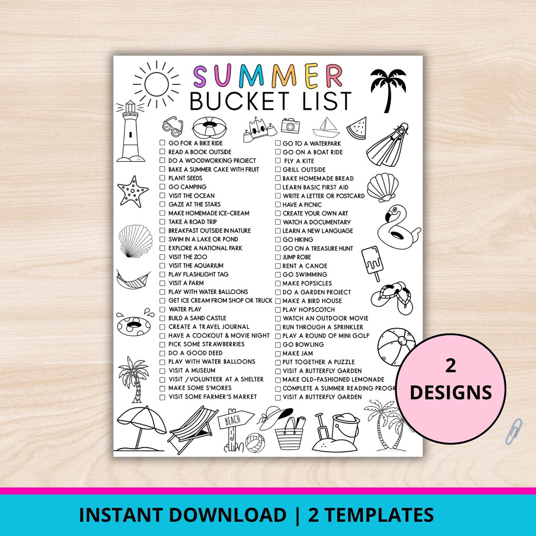 Summer Bucket List Printable Summer Bucketlist Kids Planner, Summer ...