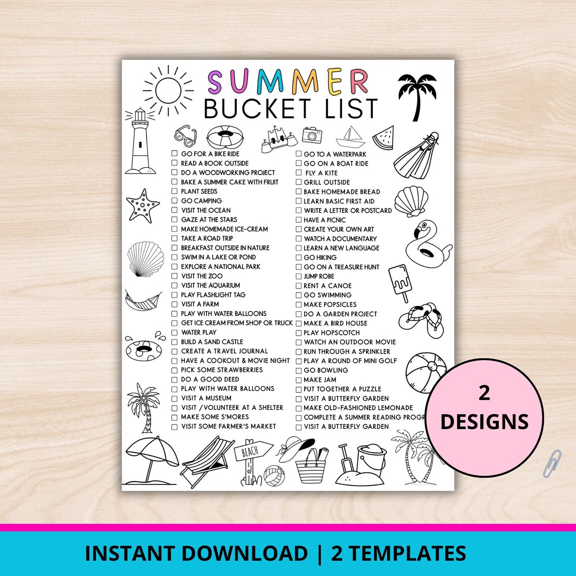 Summer Bucket List Printable: 60 Fun Activities Planner, Activities ...