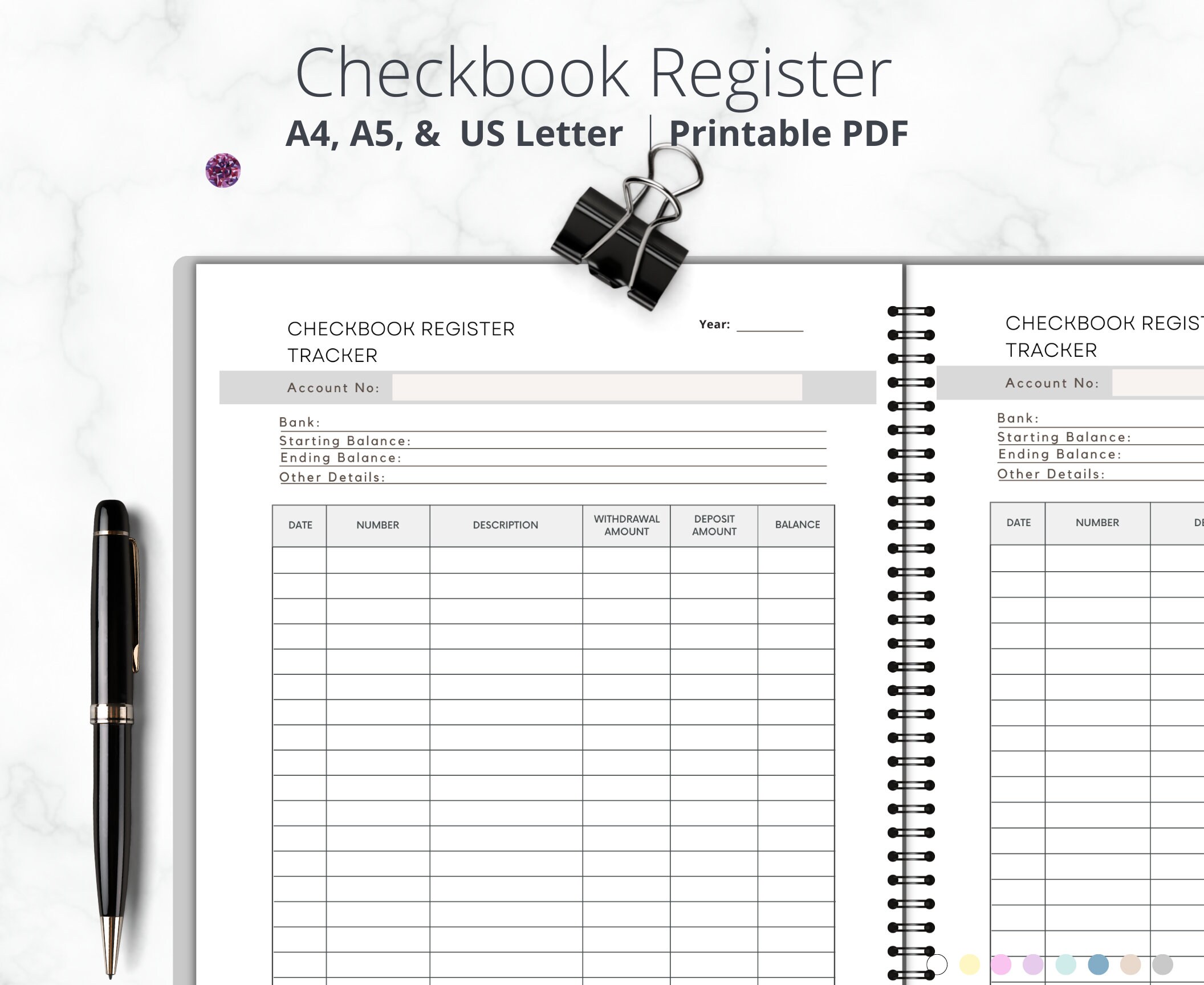 Checkbook Register Printable Check Register Checkbook - Etsy