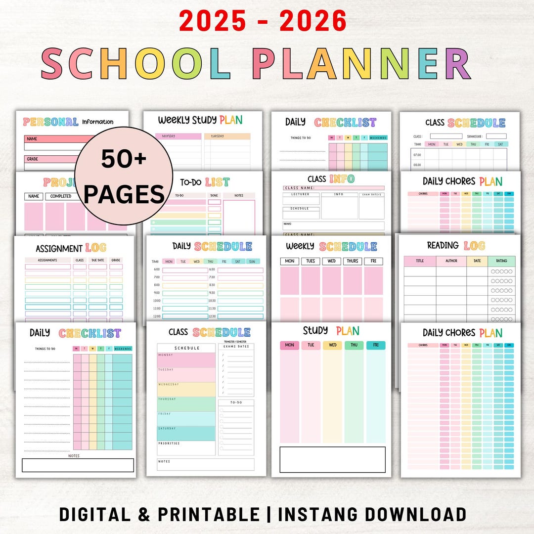 Printable Kids School Planner 2025-2026: Homeschool, Kids Checklist ...