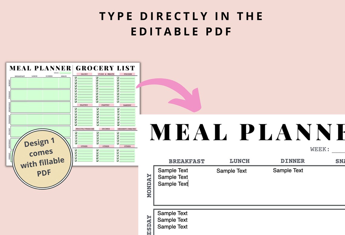 EDITABLE Weekly Meal Planner & Grocery List Printable - Etsy