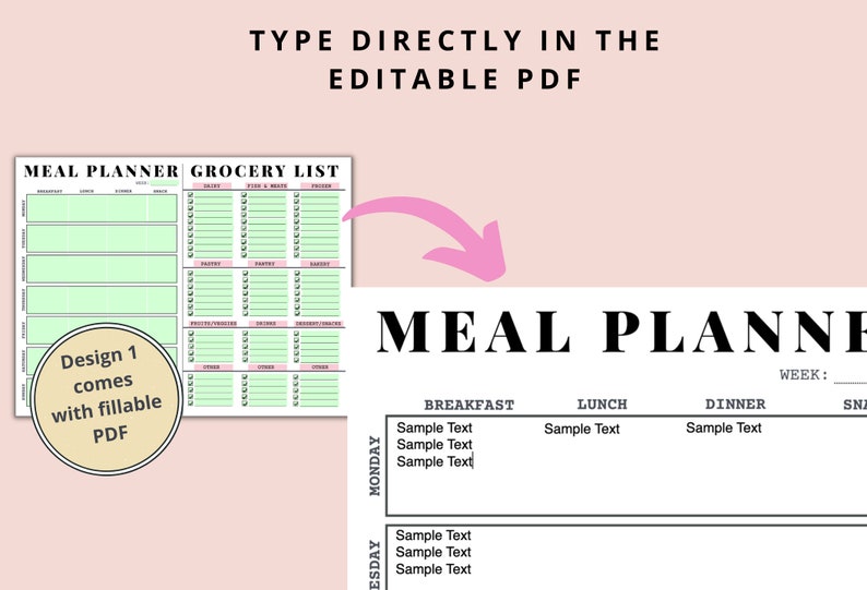 EDITABLE Weekly Meal Planner & Grocery List Printable - Etsy