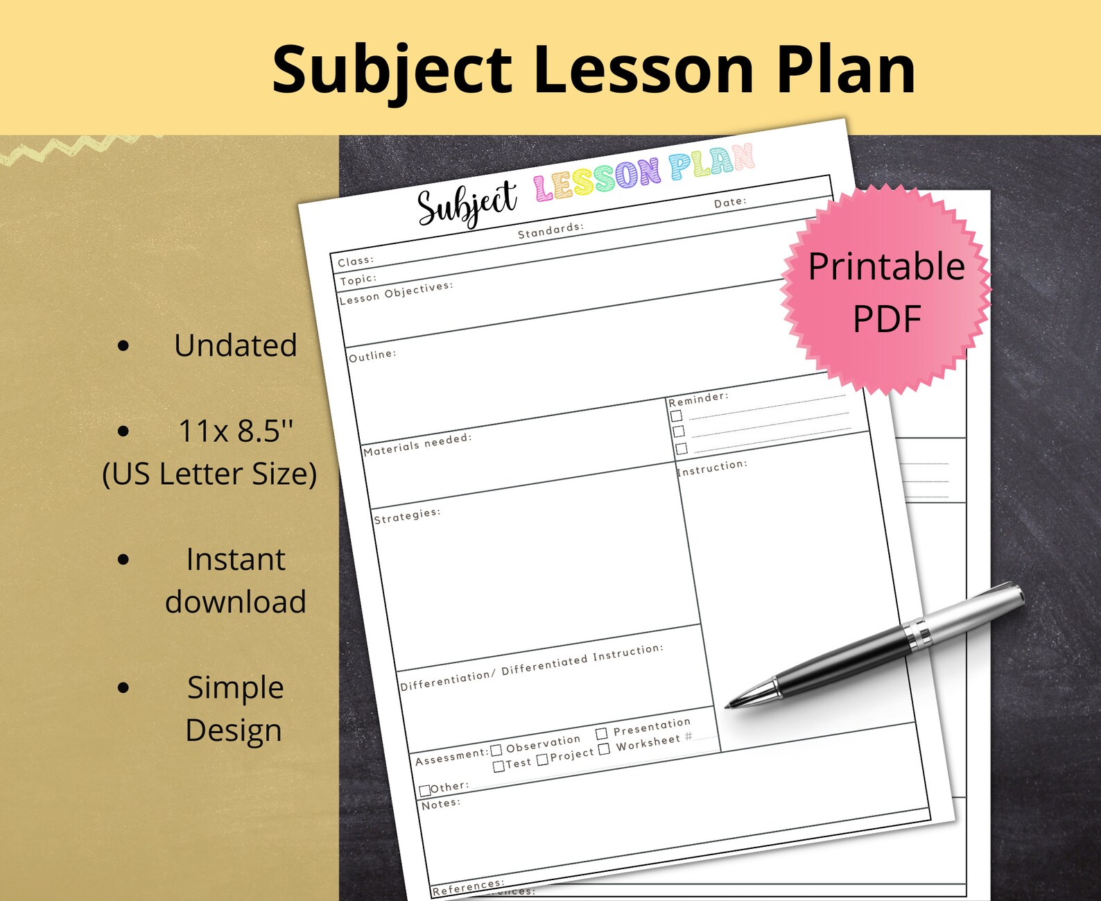 Teacher Lesson Plan Template, Subject Lesson Plan for Teachers, Daily ...