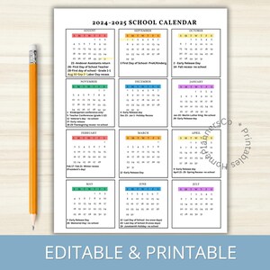 School Calendar 2024- 2025 Editable Fillable Printable School Planner ...