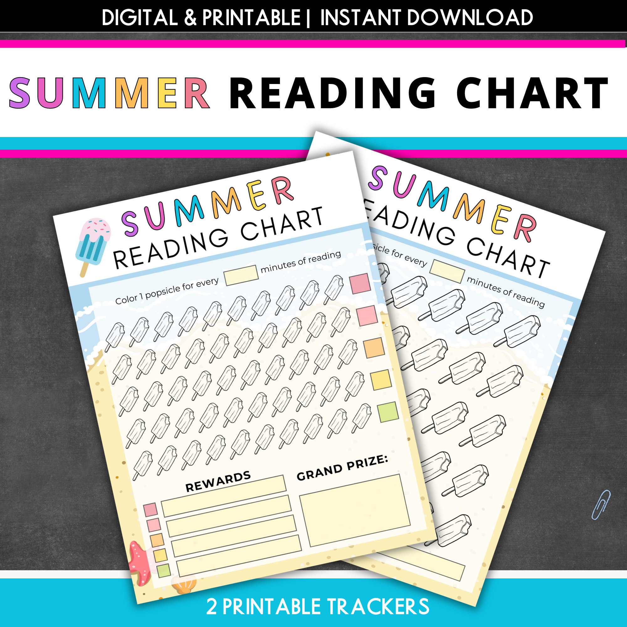 SUMMER Reading Chart, Summer Reading Log, Summer Ice Pop Reading Log ...