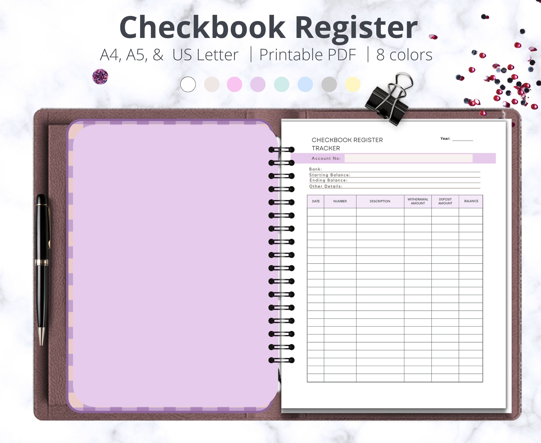 Checkbook Register Printable Check Register Checkbook - Etsy