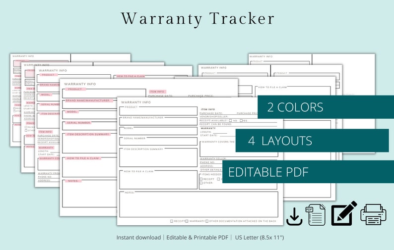 EDITABLE Warranty Tracker Printable Warranty Log Warranty - Etsy