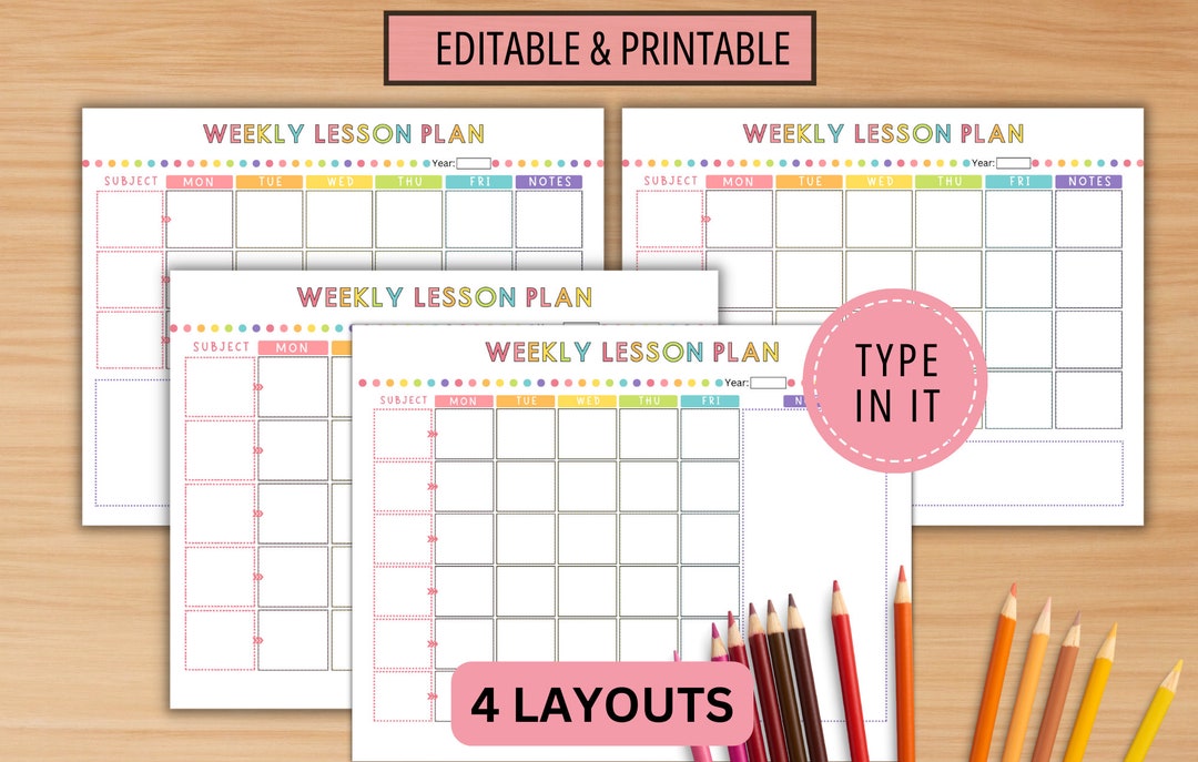 Weekly Lesson Plan Editable Fillable Lesson Plan Template ...