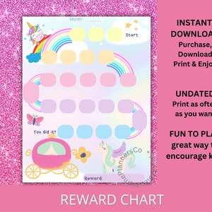 Unicorn Rainbow Reward Chart, Printable Unicorn Kids Behavior Chart ...