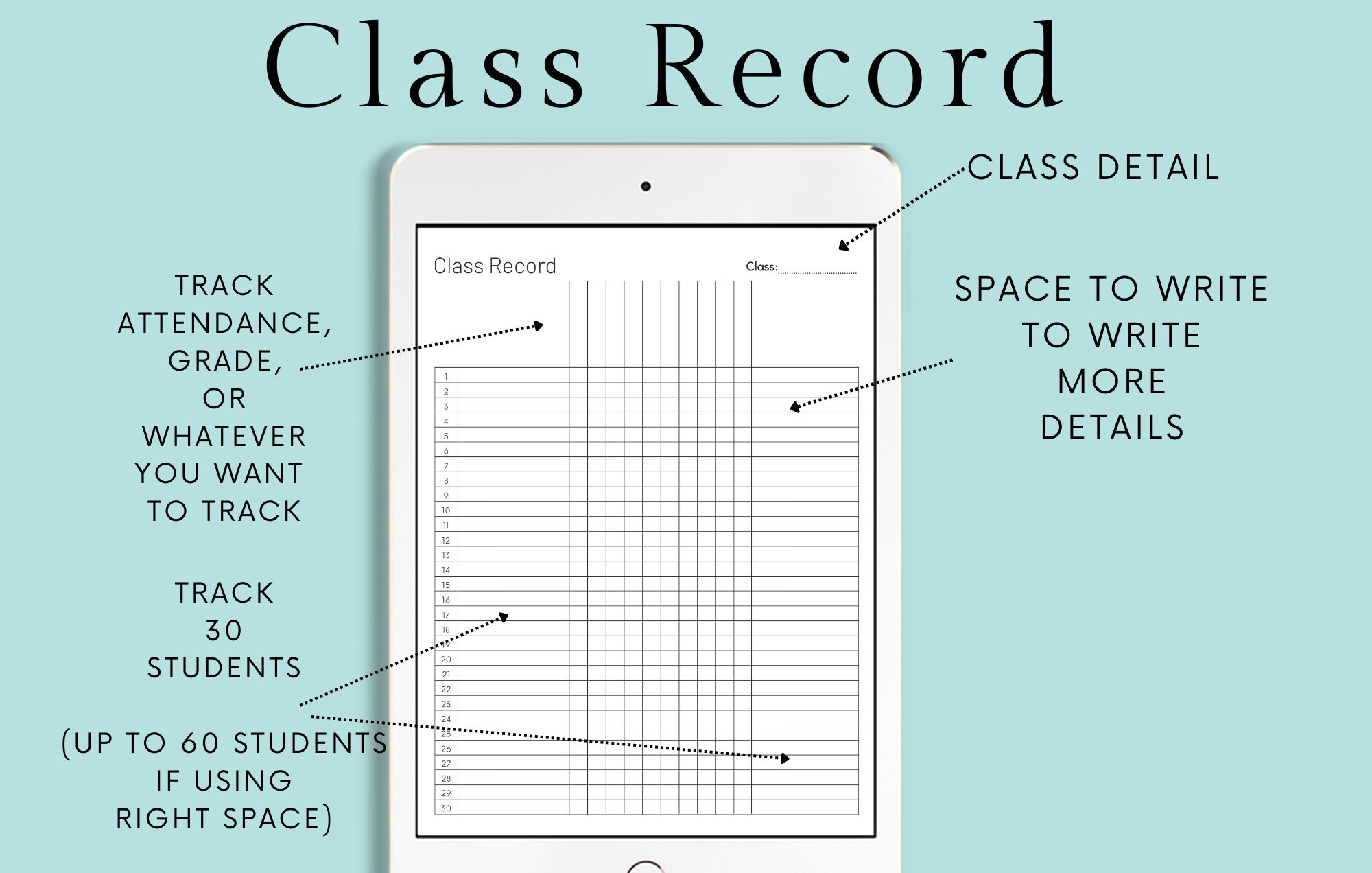 Class Record | Printable Class Attendance | Teacher Checklist Template | Class Gradebook ...