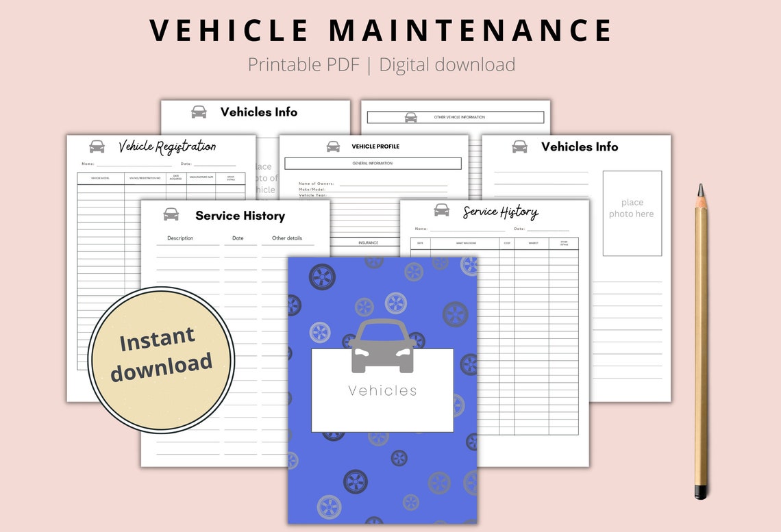 Printable Vehicle Maintenance Log Vehicle Car Expense Log - Etsy