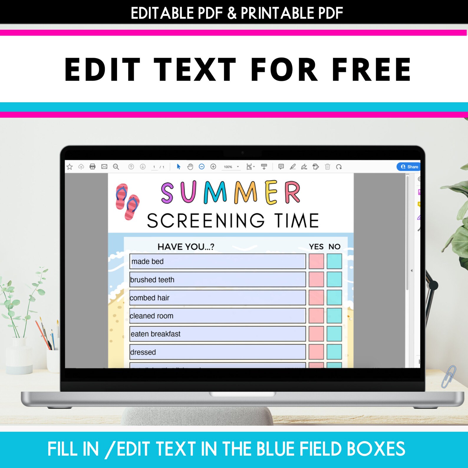 Kids Screen Time Chart Checklist Editable Printable Screen Time Chore ...