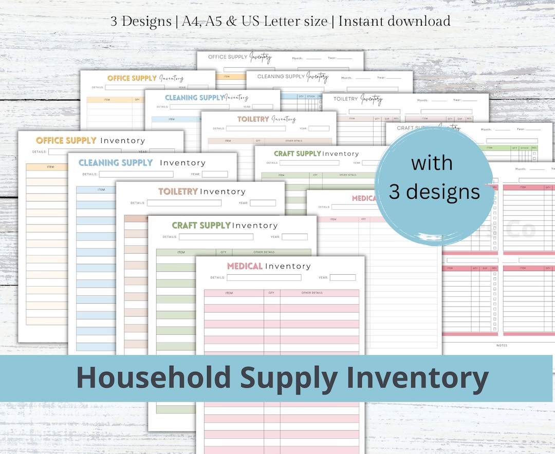 Household Inventory Tracker Pages, Household List,toiletry Inventory ...