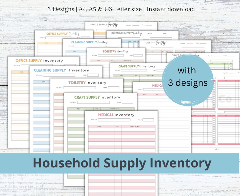 Household Inventory Tracker Pages, Household List,toiletry Inventory ...