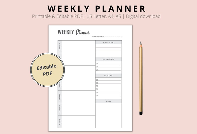 EDITABLE Weekly Planner Digital Planner Schedule Routine - Etsy