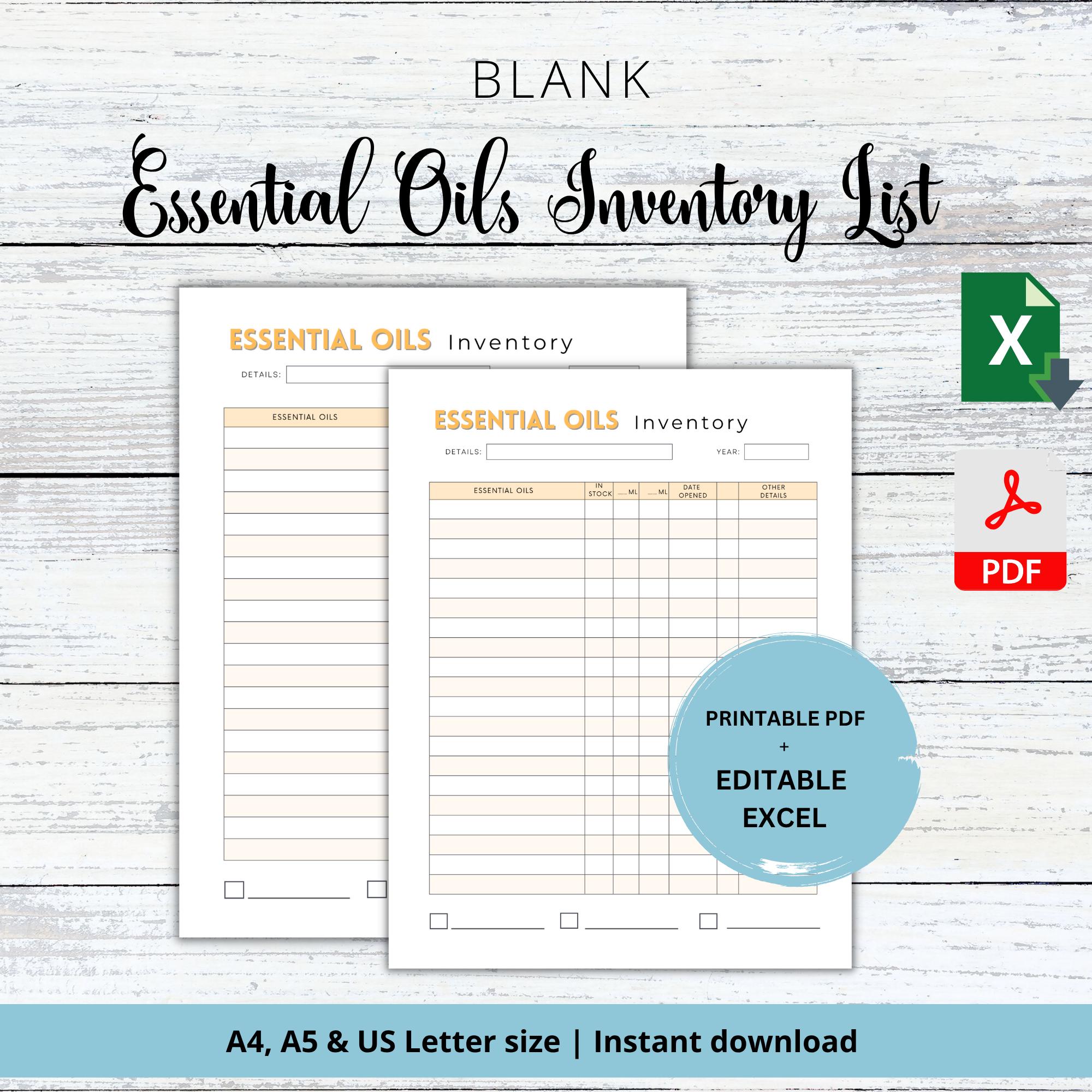 Blank Essential Oils Inventory List, Blank Inventory Log, Oil Inventory ...