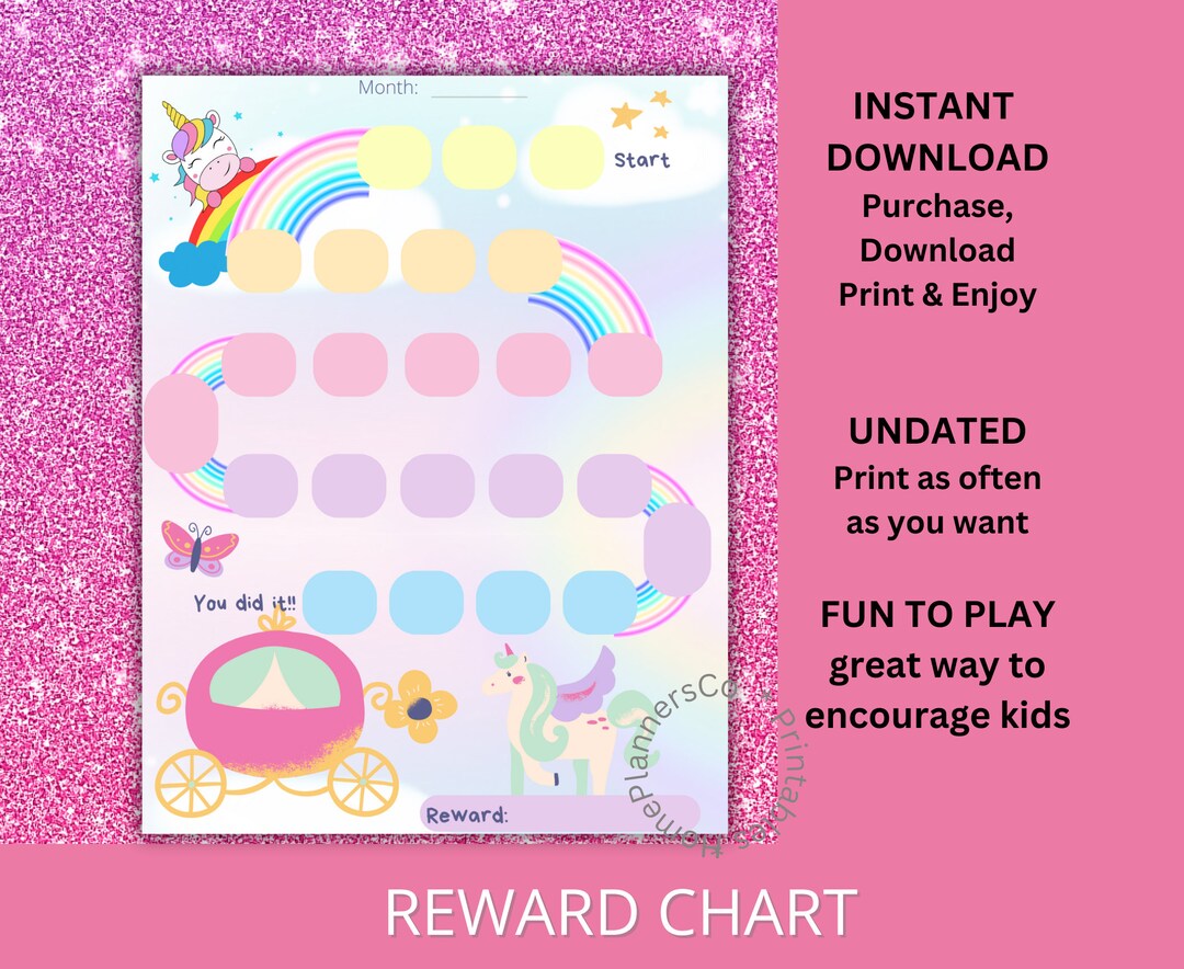 Unicorn Rainbow Reward Chart, Printable Unicorn Kids Behavior Chart ...